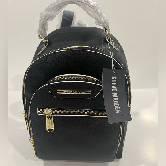 Steve Madden | Bags | Steve Madden Black Backpack With Tan Trim And ...